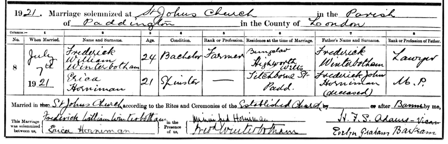 Marriage Documents: Marriage Record: WINTERBOTHAM, Frederick and ...